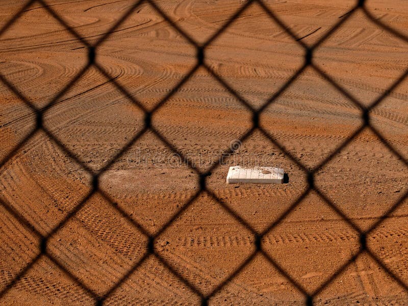 Baseball Diamond and Base through Chainlink Fence Stock Photo - Image ...