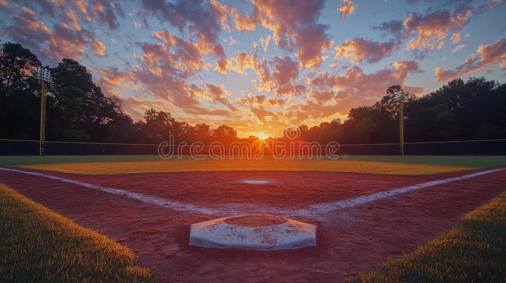 Baseball Diamond at Sunset, Vibrant Colors Stock Illustration ...