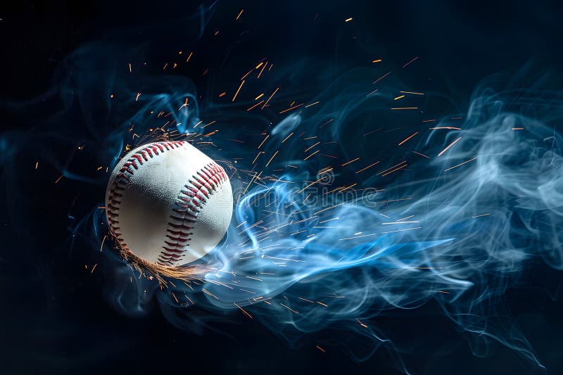 Explosive Baseball in Action with Fiery Sparks and Smoke Background ...