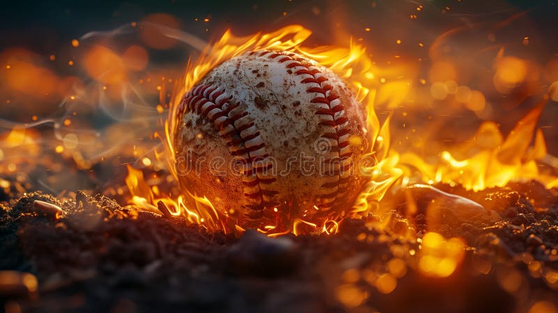 A Baseball Engulfed in Flames on a Baseball Field Stock Image - Image ...