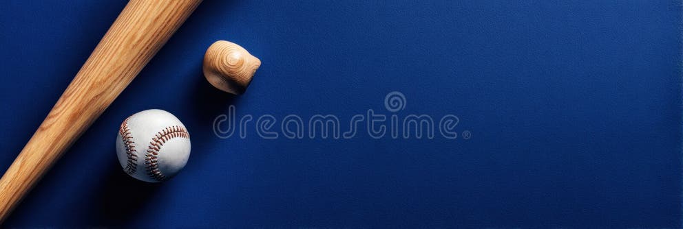 Baseball Equipment Rests on a Blue Surface with a Wooden Bat and a ...