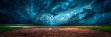 Baseball Field Under Dramatic Lightning Storm a Baseball Field Bathed ...