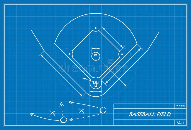 Baseball Field on Blueprint Stock Illustration - Illustration of strike ...