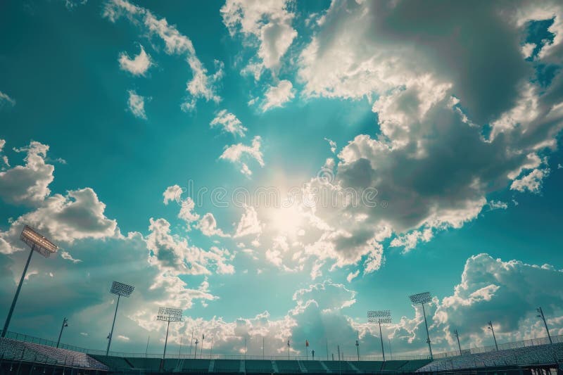 A Baseball Field with a Clear Blue Sky and Fluffy Clouds Stock Image ...
