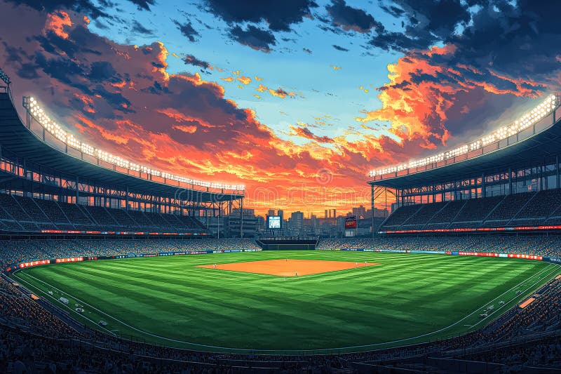 Baseball Field with a Crowd of People Watching the Game. Stock Photo ...