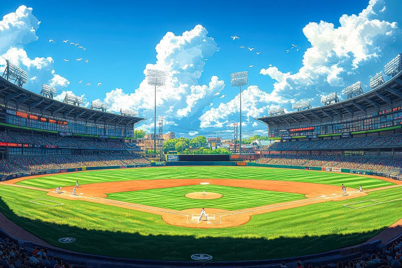Baseball Field with a Crowd of People Watching the Game Stock Image ...