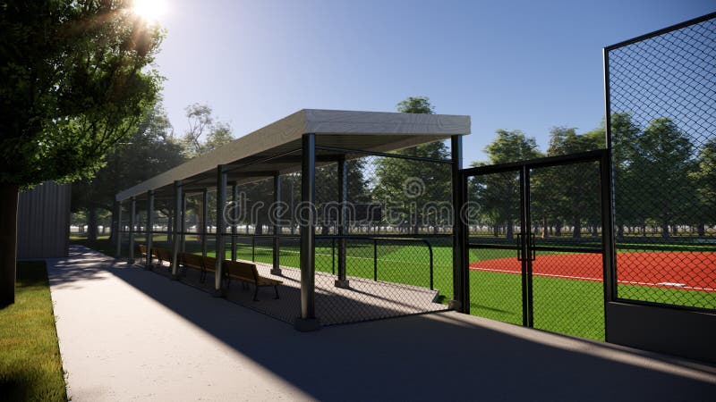 3d Rendering Baseball Field Dugout in the Middle of the Forest Stock ...