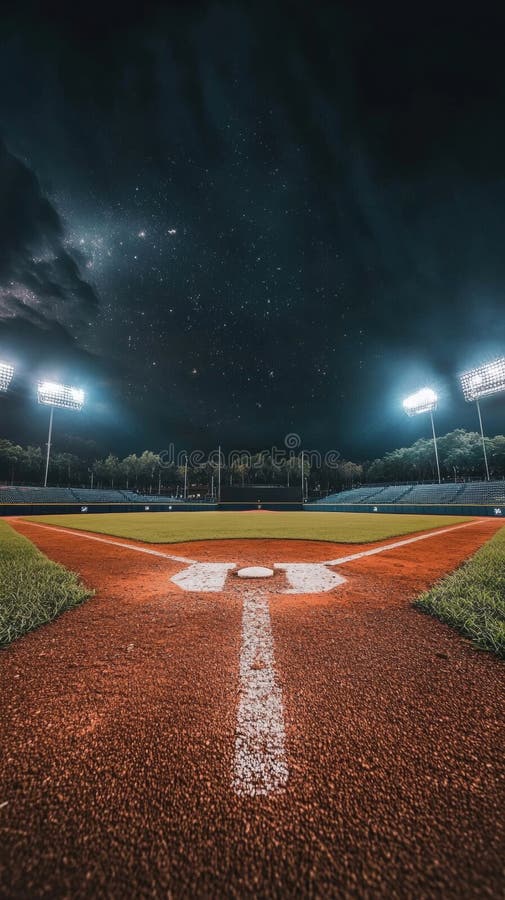 A Baseball Field at Night with a Starry Sky Above Stock Illustration ...
