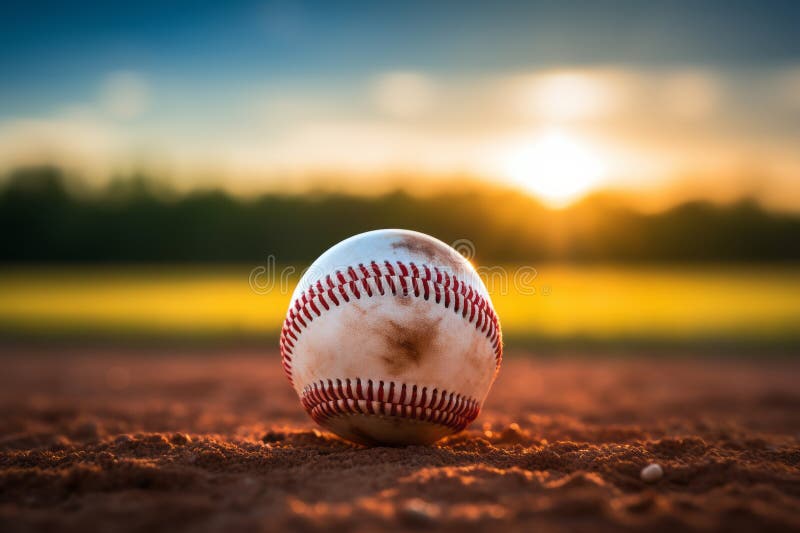 Baseball on the Field in the Rays of the Setting Sun Stock Illustration ...