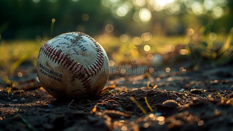 A Baseball on the Field at Sunset Stock Illustration - Illustration of ...