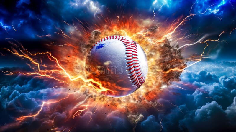 Baseball Ball on Fire, Energy and Movement of the Game, Arena Stock ...