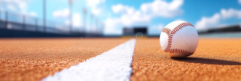 Baseball on First Base Line Closeup of a Baseball Resting on the First ...