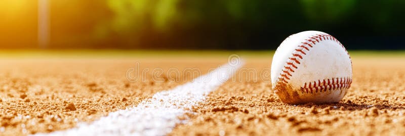 Baseball on First Base Line Closeup of a Weathered Baseball Resting on ...