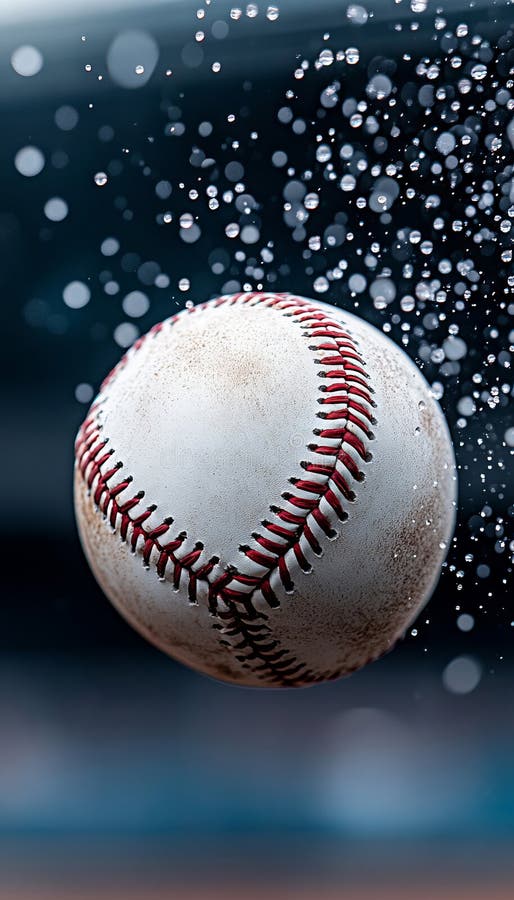 A Baseball Floating in the Air with Water Droplets on it Stock Image ...