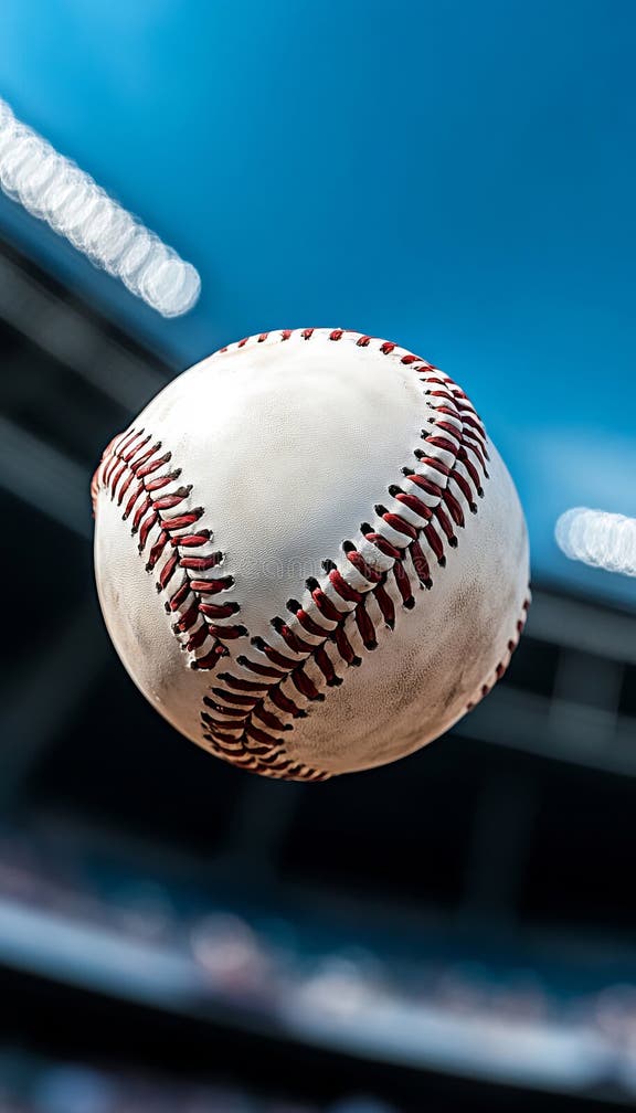 A Baseball Flying through the Air in Front of a Baseball Field Stock ...
