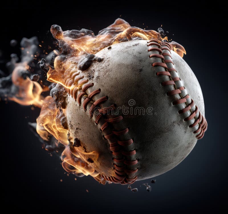 A Baseball is Flying with Flames Coming Out of it Stock Image - Image ...