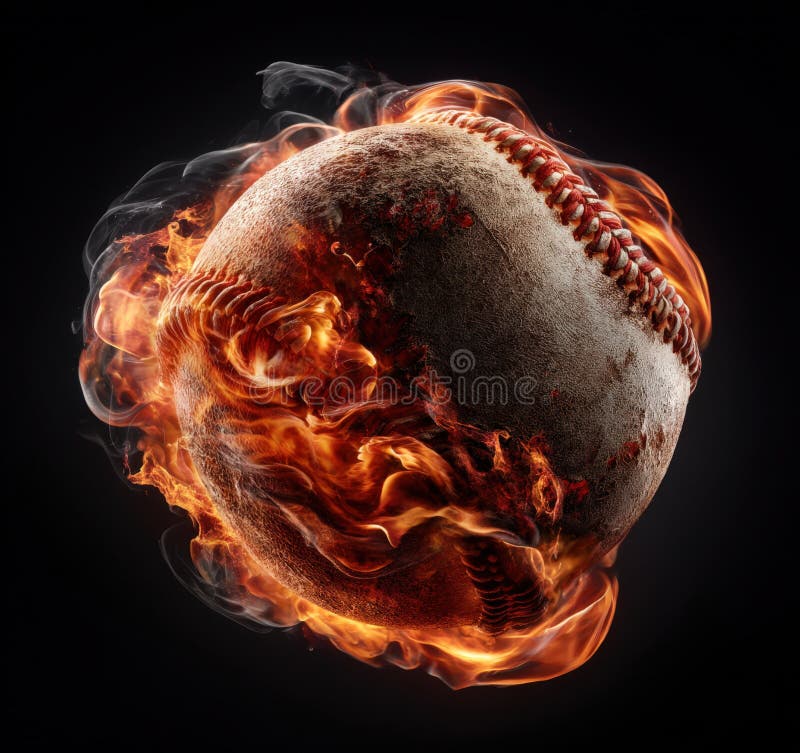 A Baseball is Flying with Flames Coming Out of it Stock Photo - Image ...