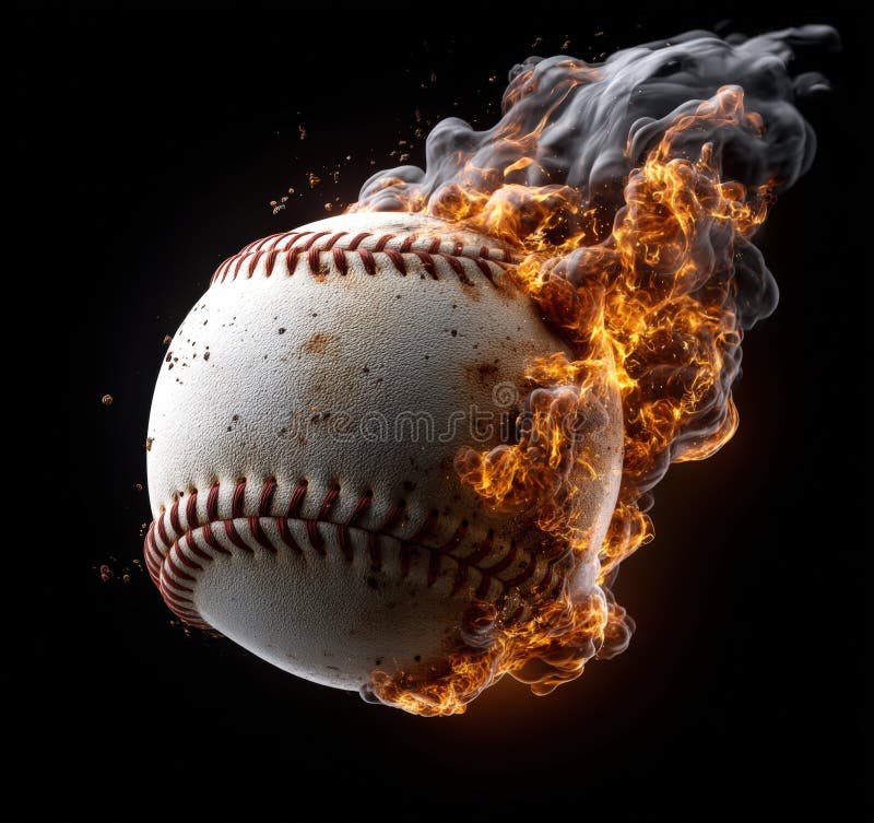 A Baseball is Flying with Flames Coming Out of it Stock Photo - Image ...