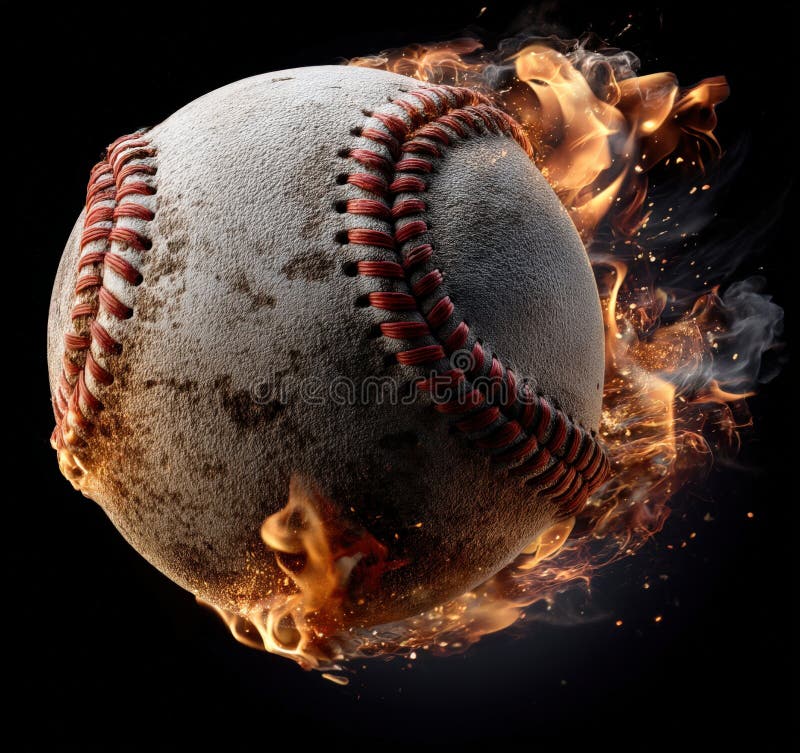 A Baseball is Flying with Flames Coming Out of it Stock Photo - Image ...