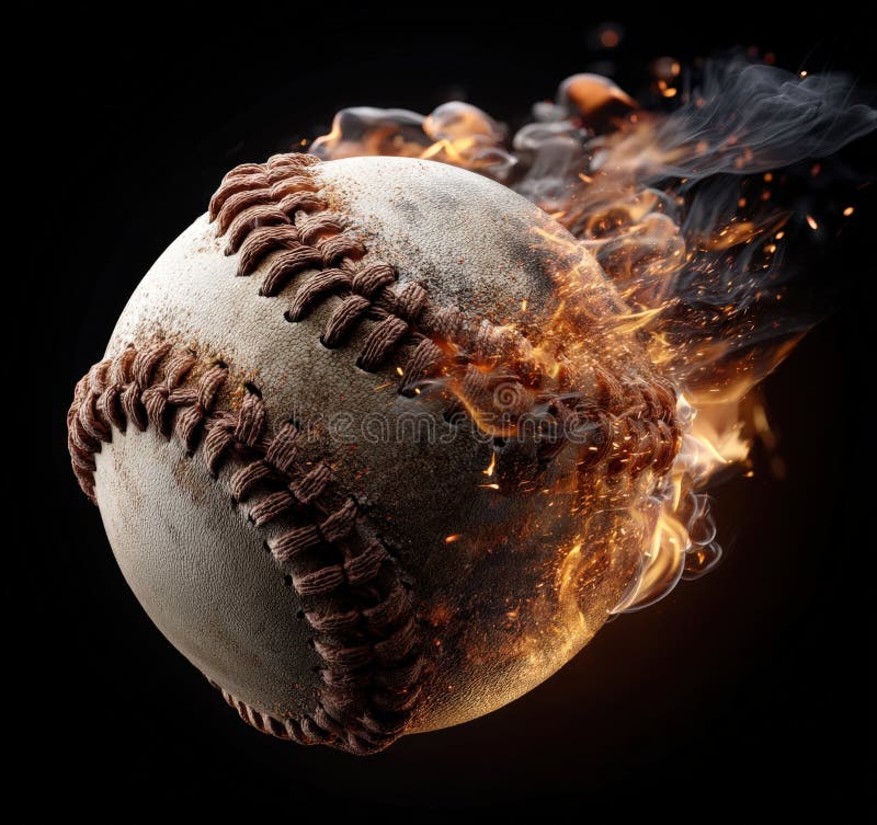 A Baseball is Flying with Flames Coming Out of it Stock Image - Image ...