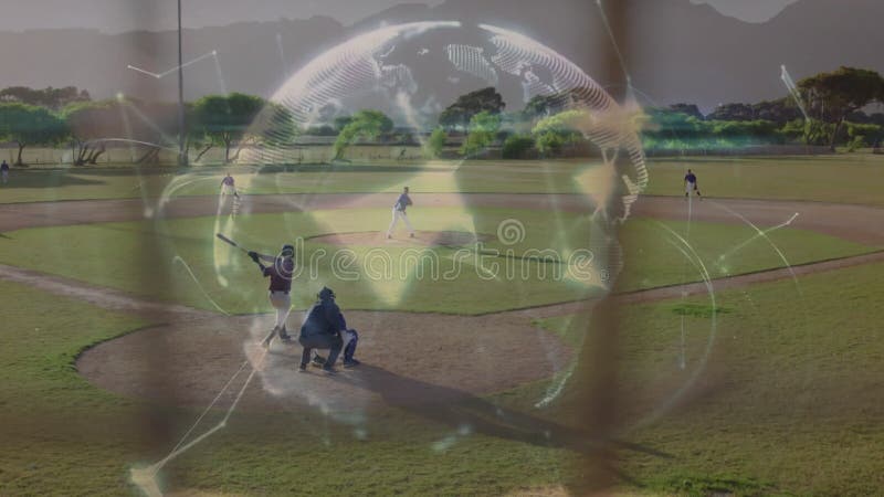 Baseball Game in Progress with Digital Globe Animation Overlaying Field ...