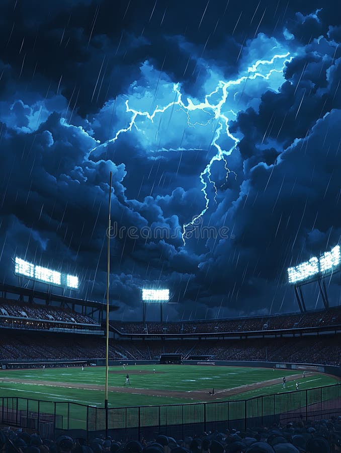 Baseball Game Under a Stormy Sky Stock Illustration - Illustration of ...