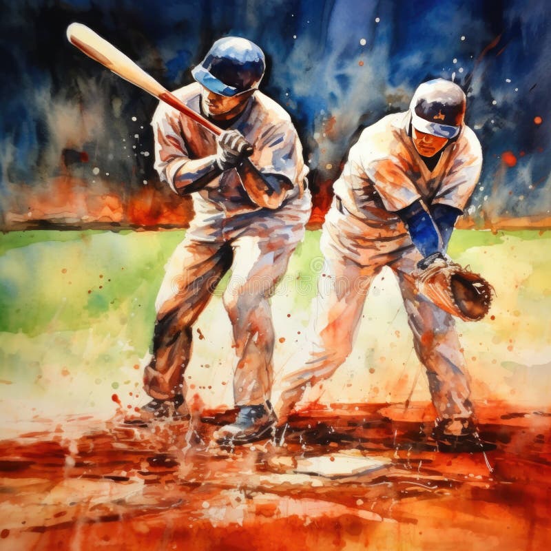 Baseball Game in Watercolor Stock Illustration - Illustration of design ...