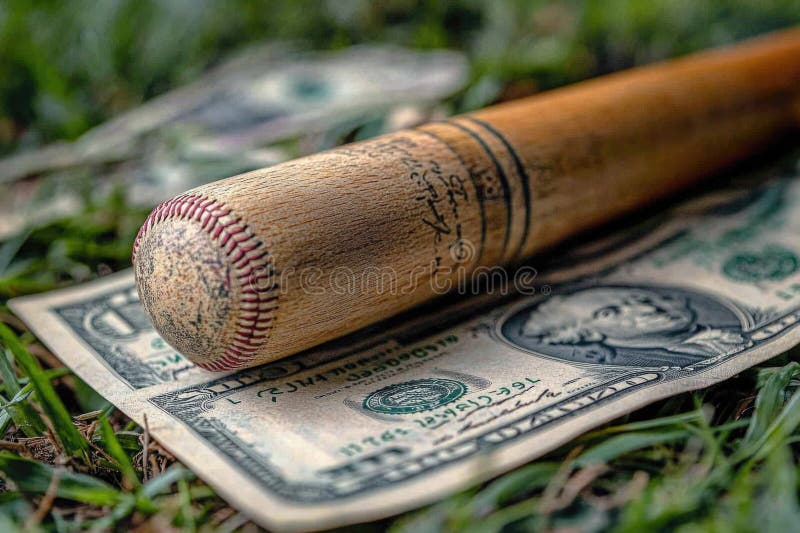 Baseball Gear and Dollar Bills on Lush Green G Stock Illustration ...