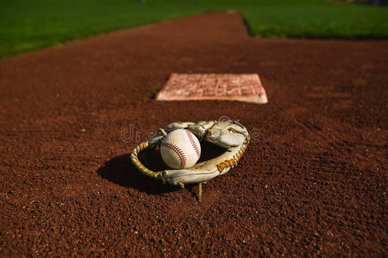 Baseball in Glove on the Field Stock Image - Image of grass, baseball ...