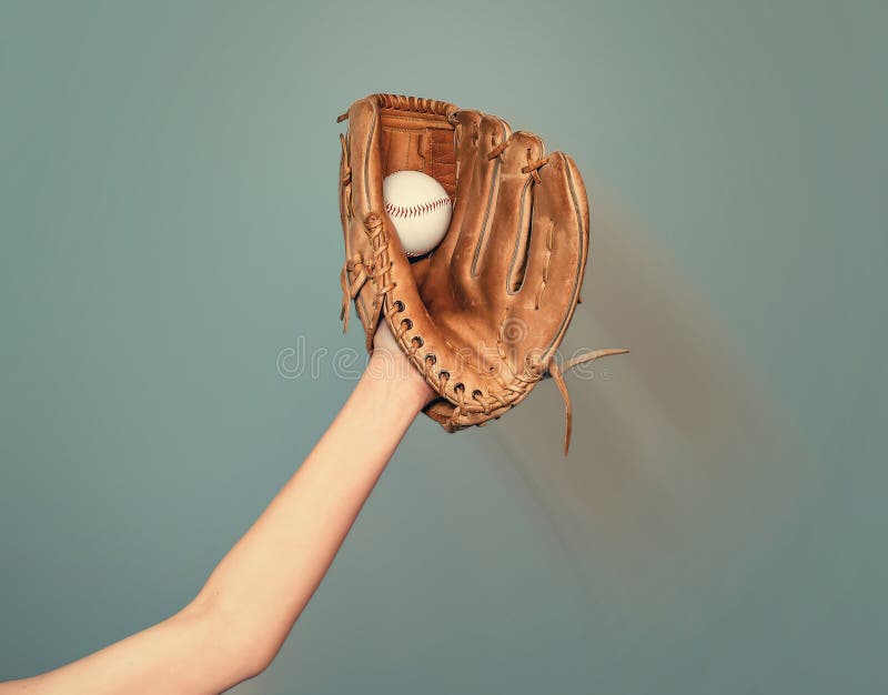 A Baseball Glove on His Hand Catches a White Game Ball Stock Image ...