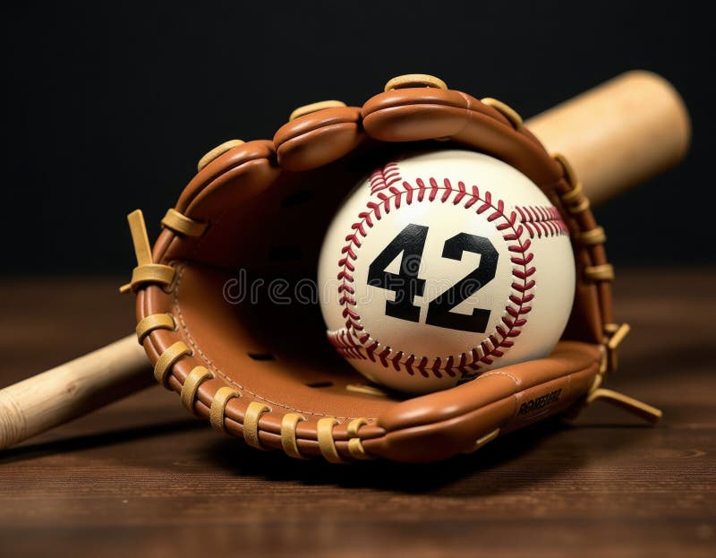 Baseball Glove with Number 42 Ball and Bat Stock Illustration ...