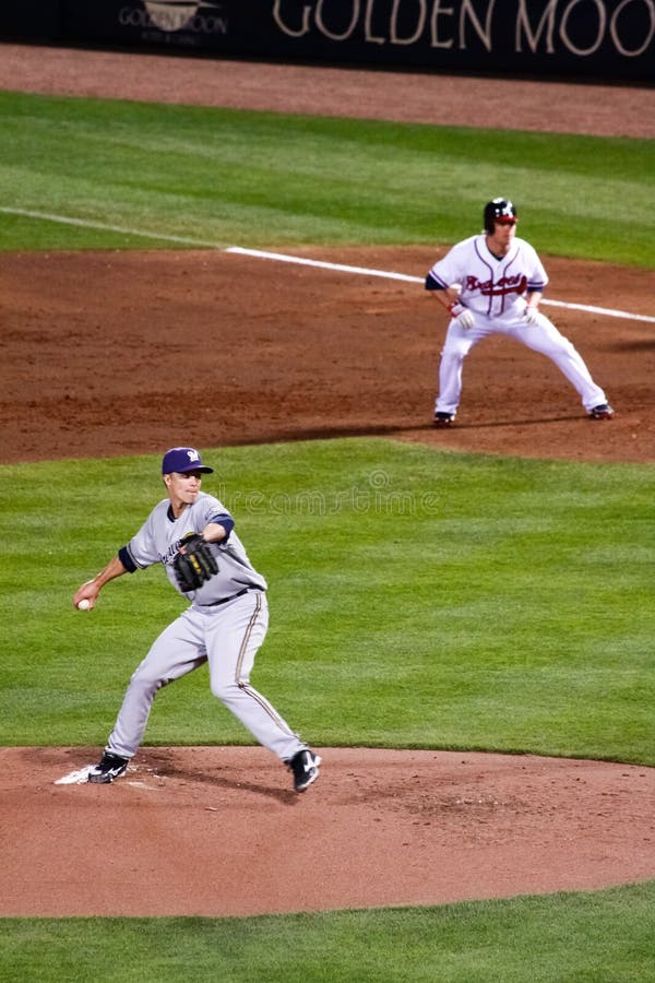 Baseball - Greinke Slidestep with Runner on 1st Editorial Stock Image ...