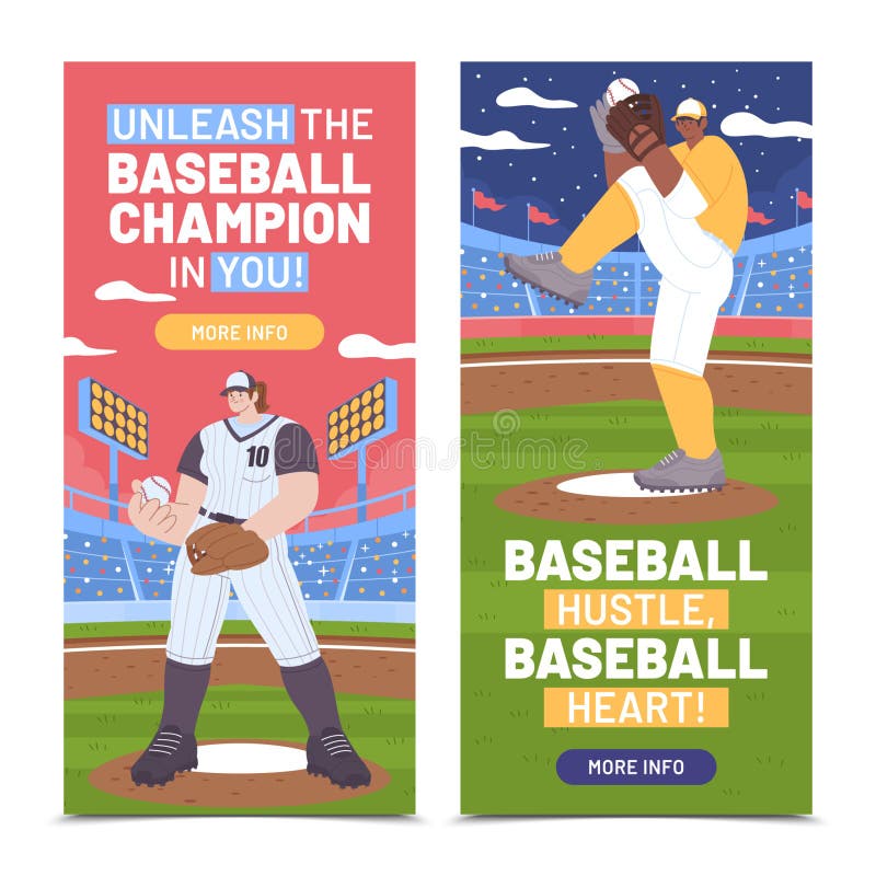 Baseball Hand Drawn Flat Vertical Banner Set Stock Vector ...