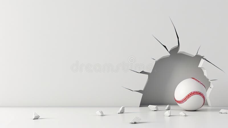 A Baseball Has Broken through a Cracked White Wall, Leaving a Hole and ...
