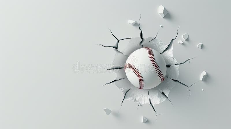 A Baseball Has Broken through a Cracked White Wall, Leaving a Hole and ...