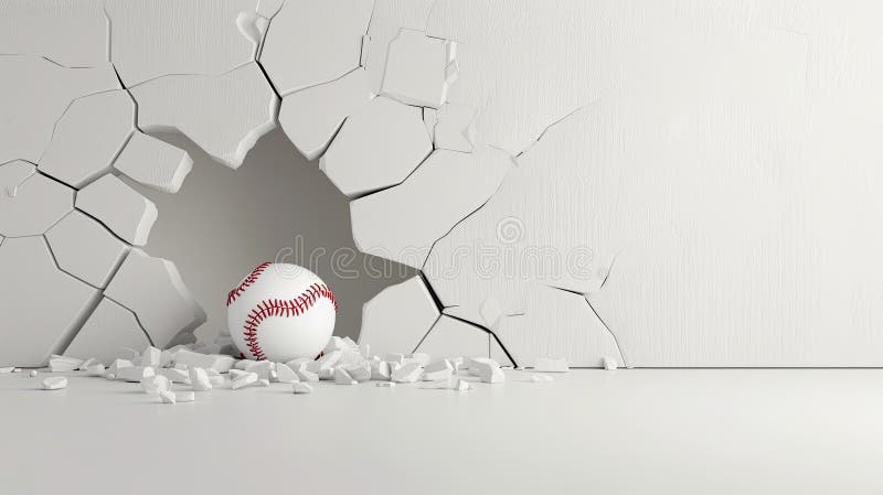 A Baseball Has Broken through a Cracked White Wall, Leaving a Hole and ...