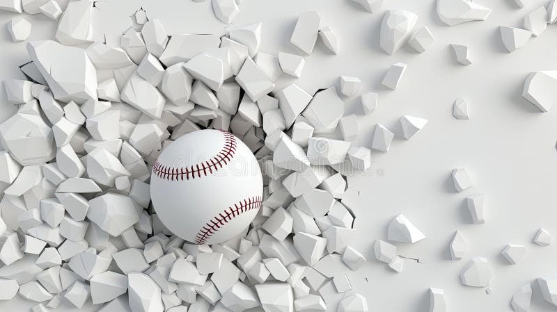A Baseball Has Broken through a Cracked White Wall, Leaving a Hole and ...