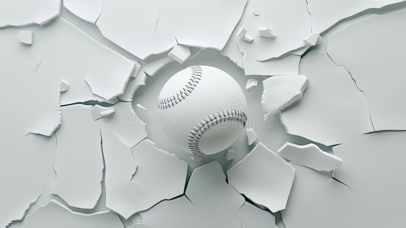 A Baseball Has Broken through a Cracked White Wall, Leaving a Hole and ...