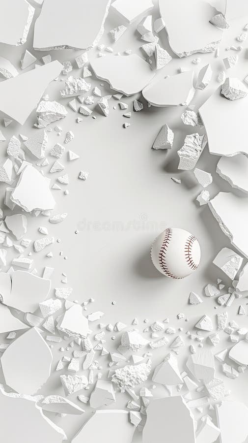 A Baseball Has Broken through a Cracked White Wall, Leaving a Hole and ...