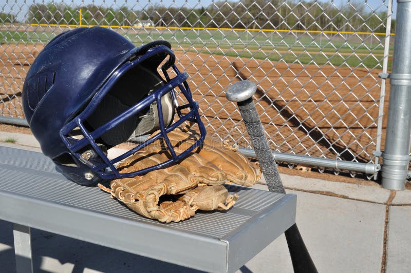 Baseball Helmet, Bat, and Glove Stock Photo - Image of copy, outdoors ...