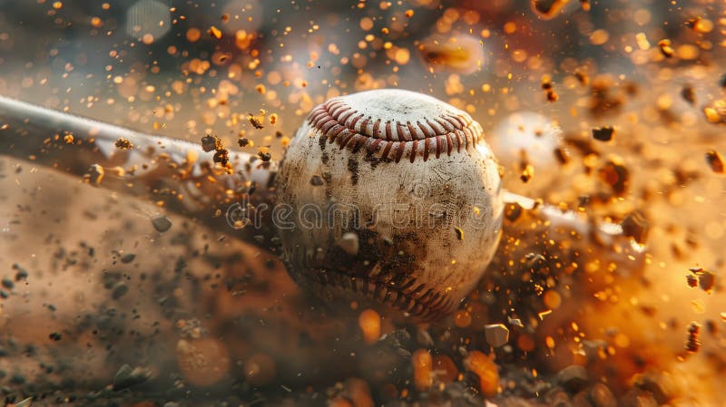 Baseball Hit with Bat, Dirt Flying Stock Photo - Image of explosion ...