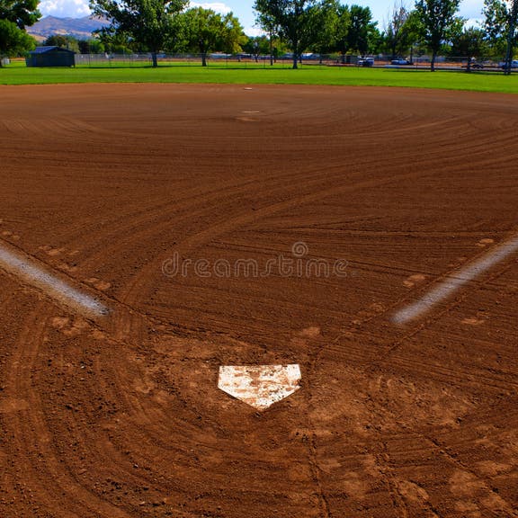Baseball Homeplate with Baselines on Ball Diamond Stock Photo - Image ...