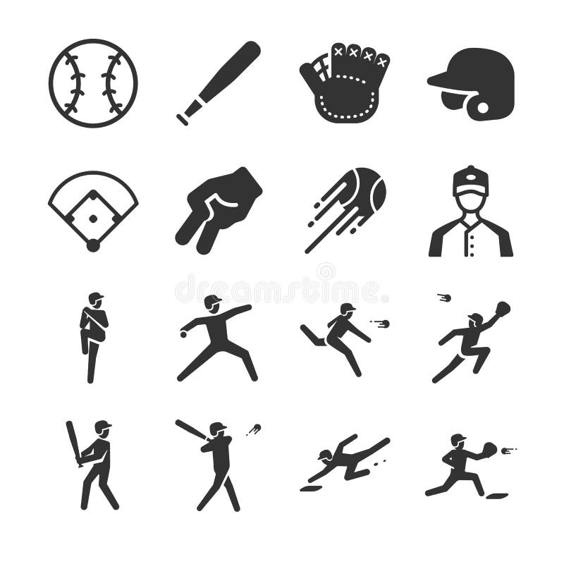 Baseball icons stock vector. Illustration of black, glove - 89974529