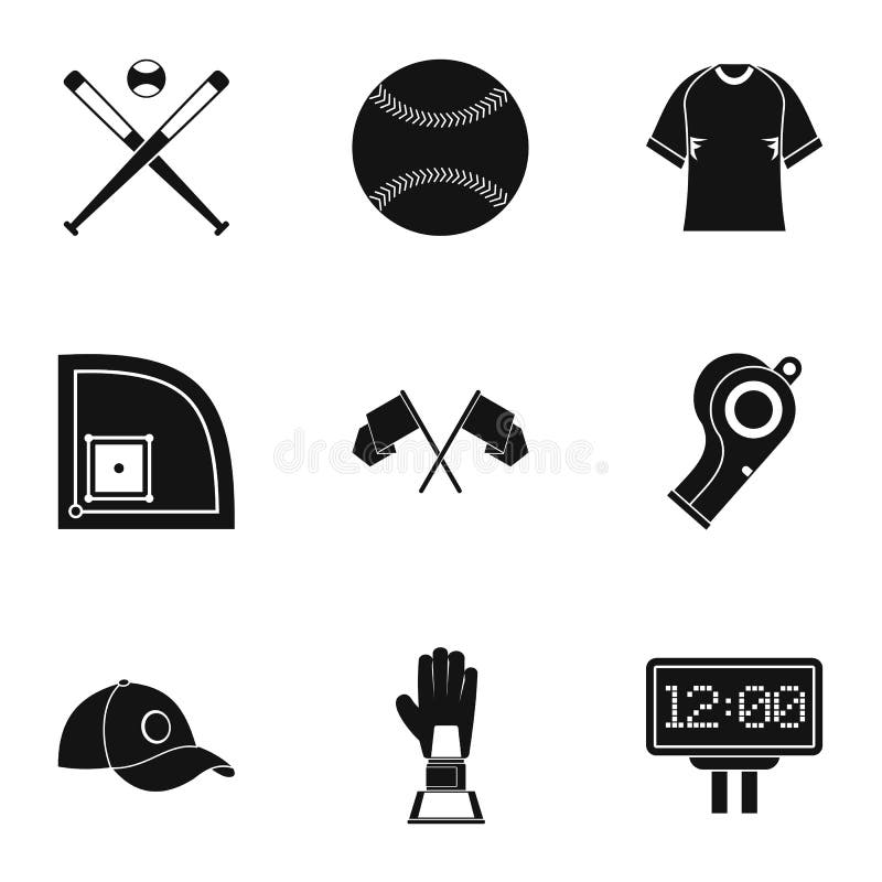 Baseball Icons Set, Simple Style Stock Vector - Illustration of ...