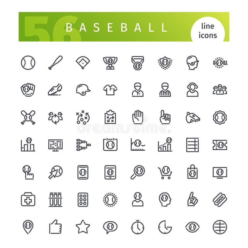 Baseball Line Icons Set stock vector. Illustration of isolated - 78183363