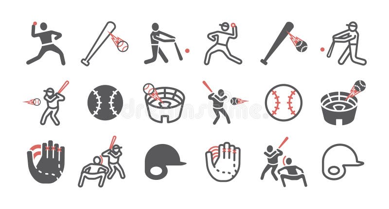 Baseball Line Icons. Vector Sport Signs for Web Graphics. Stock Vector ...