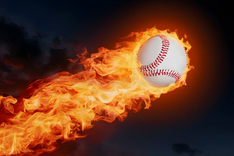 Baseball Lit on Fire Flying through Night Sky, Leaving Bright Trail ...