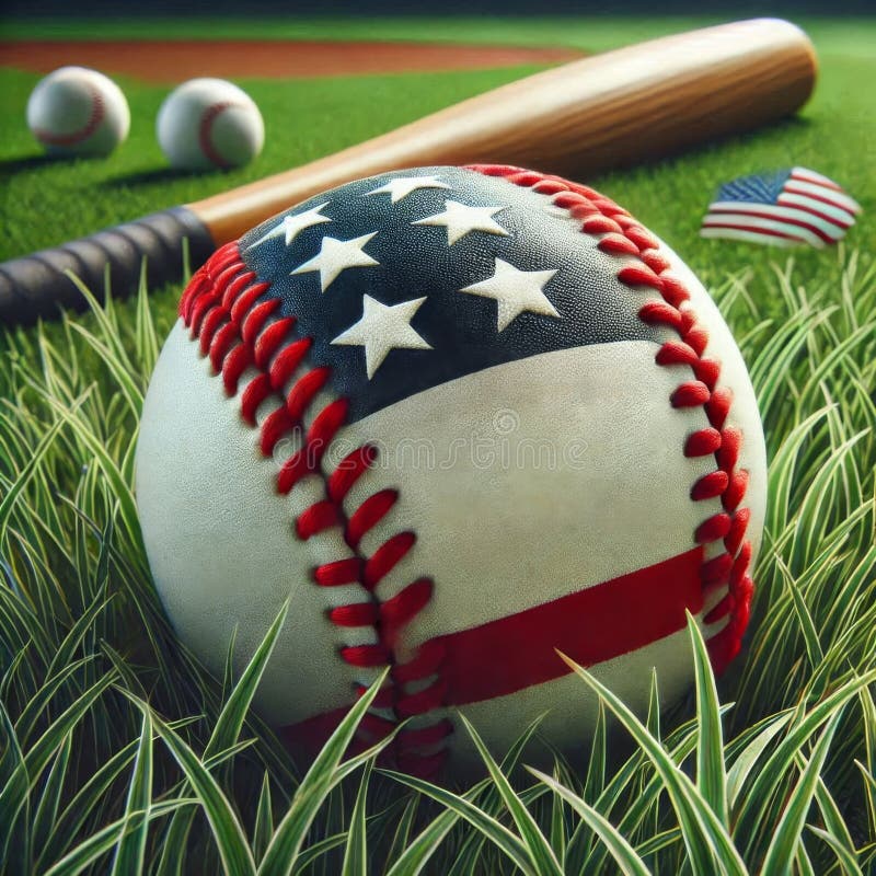 Baseball Lying on the Field with Close-up Detail Stock Illustration ...