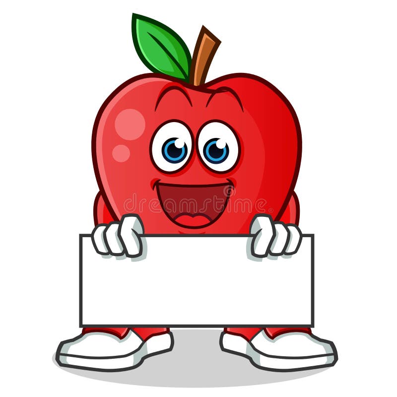 Apple Holding Board Mascot Vector Cartoon Illustration Stock ...