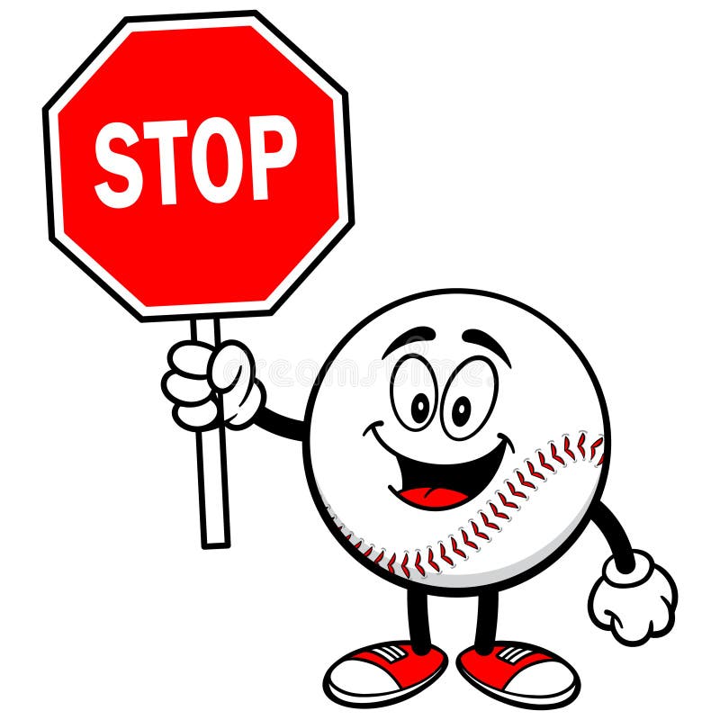 Baseball Mascot with Stop Sign Stock Vector - Illustration of ball ...